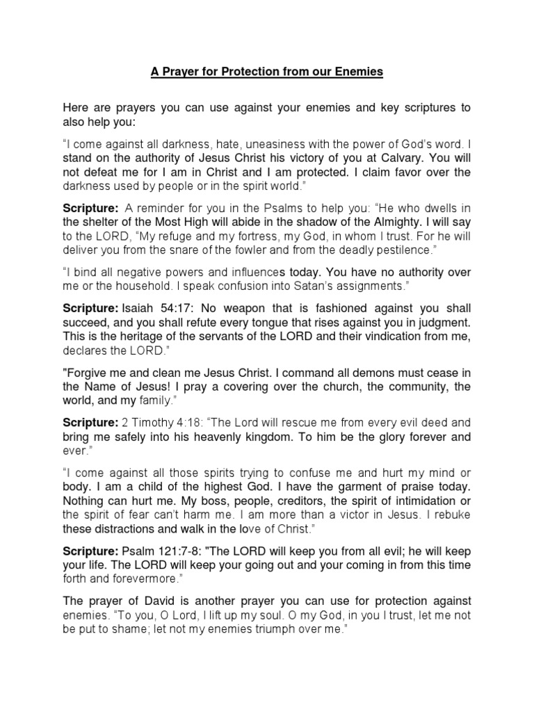 A Prayer For Protection From Our Enemies | PDF | God The Father | Prayer