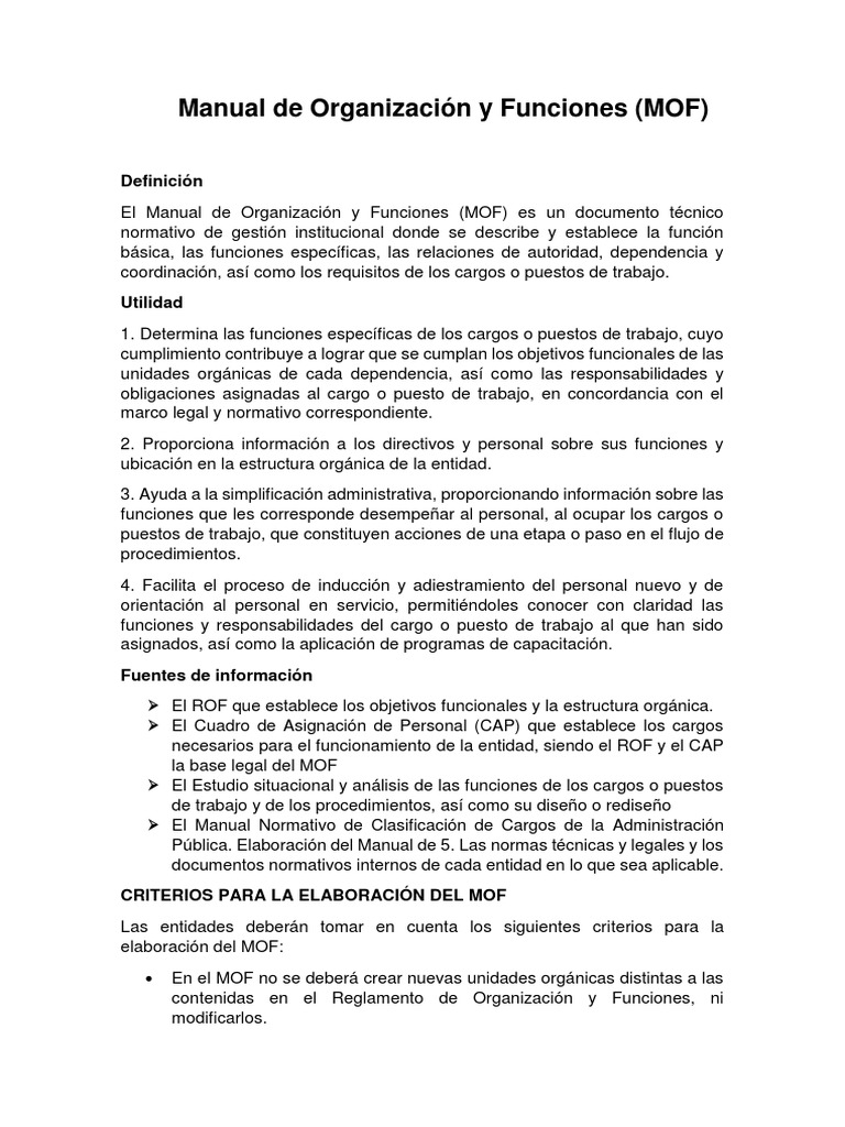 Manual de Organización y Funciones | Planificación | Ciudadanía | Prueba gratuita de 30 días ...
