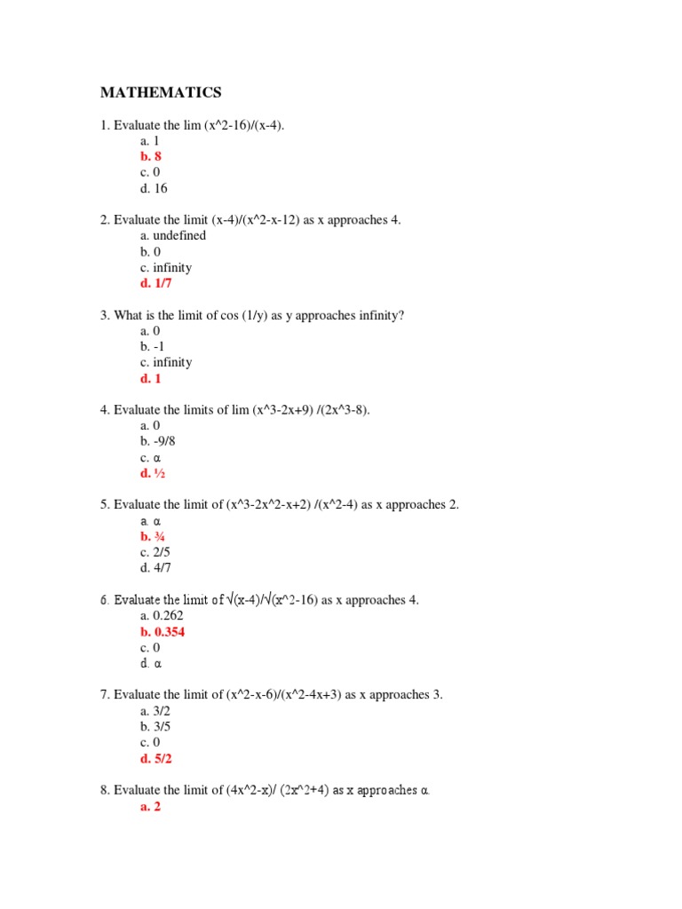 MATH Practice With Answer (Besavilla) | PDF | Slope | Tangent