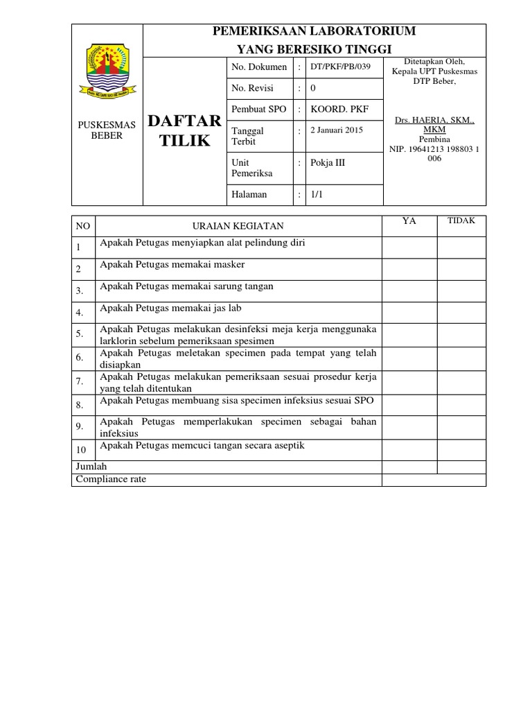 Daftar Tilik Pemeriksaan Laboratorium | PDF