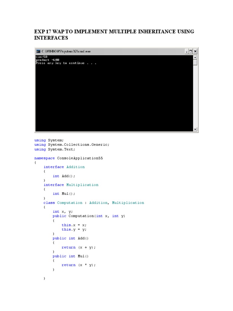 Exp 17 Wap To Implement Multiple Inheritance Using Interfaces | PDF | Object Oriented ...