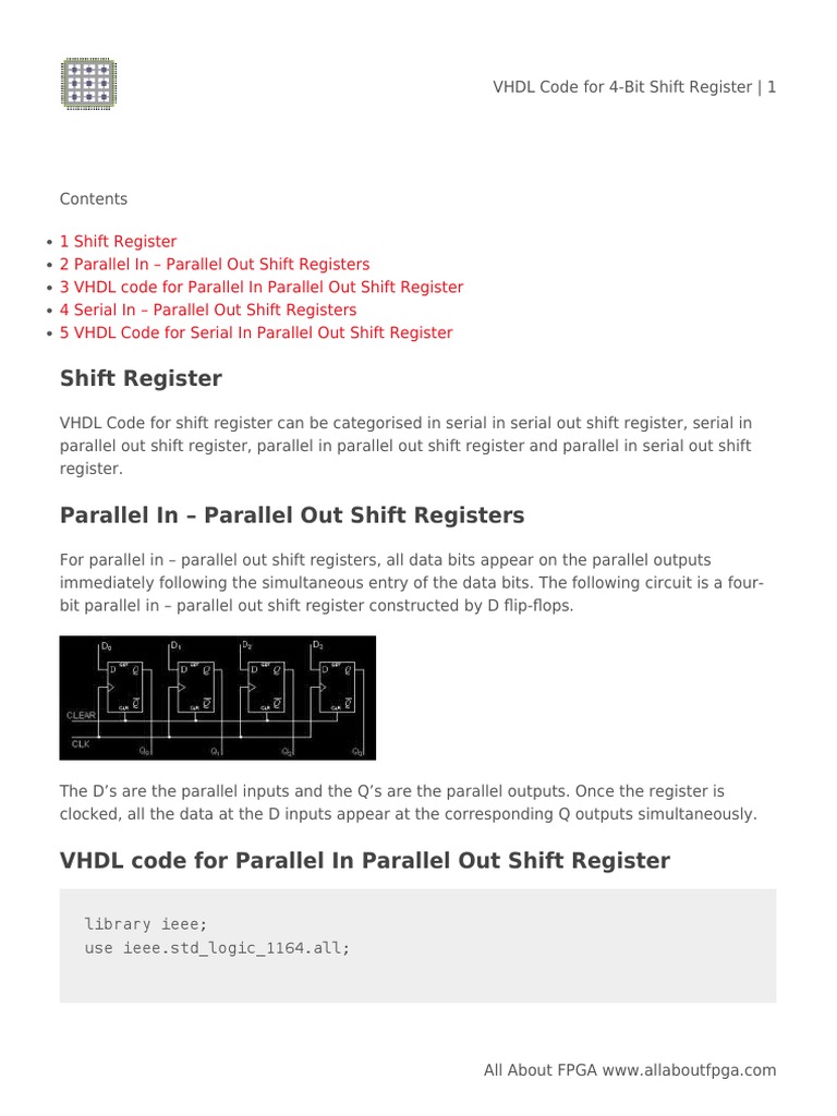 VHDL Code For 4-Bit Shift Register | PDF | Vhdl | Electrical Circuits