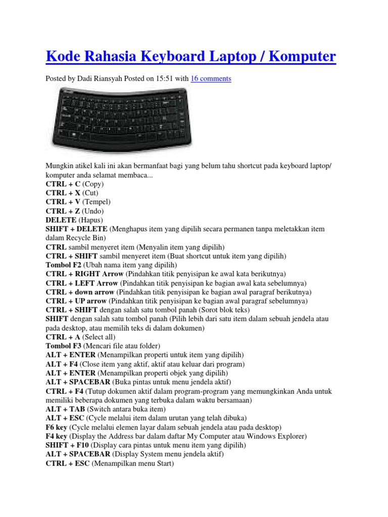 Kode Rahasia Keyboard Laptop | PDF