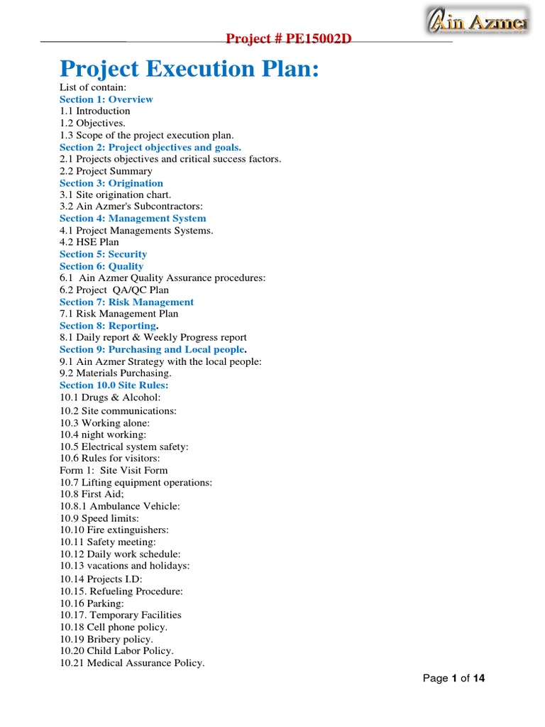 Project Execution Plan PDF | PDF | Quality Assurance | Quality ...
