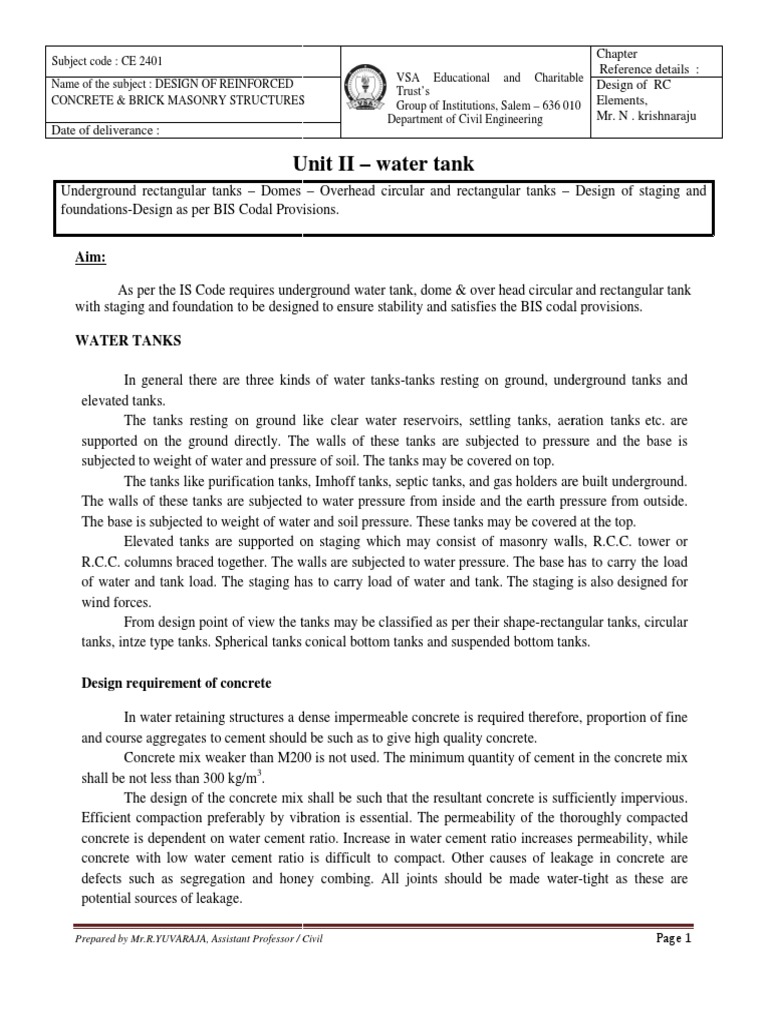 RCC Water Tank Design Principles | PDF | Reinforced Concrete | Thermal ...