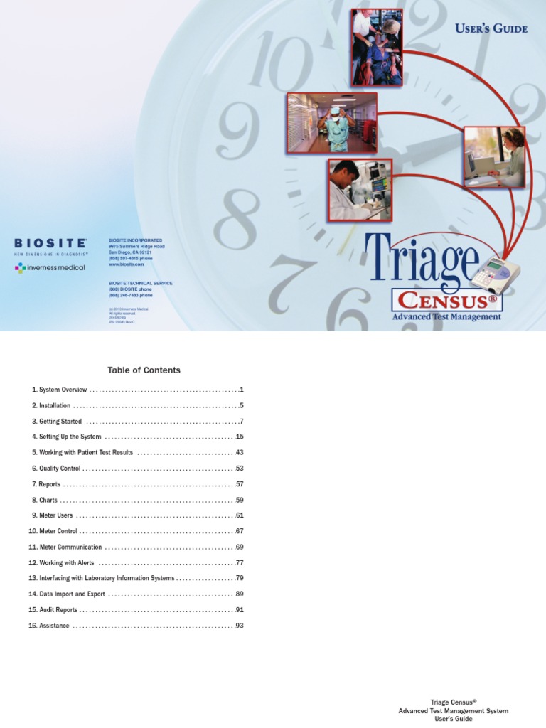 Triage® Census Manual 22643 Rev C | PDF | Menu (Computing) | Databases