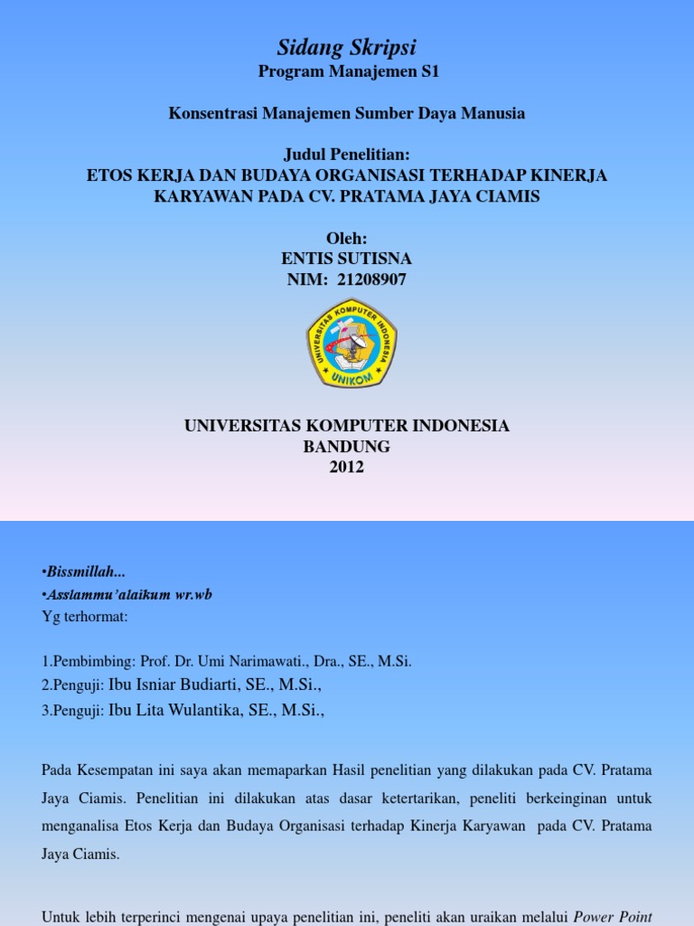 Contoh Powerpoint Up Atau Skripsi | PDF