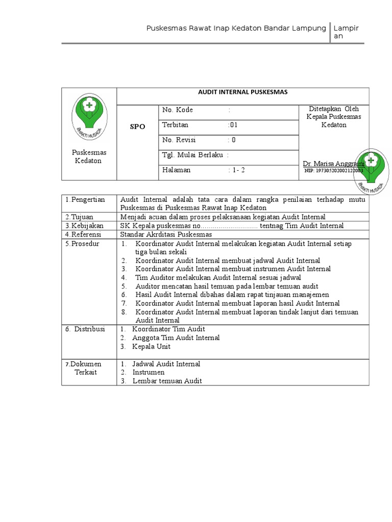SOP Audit Internal | PDF