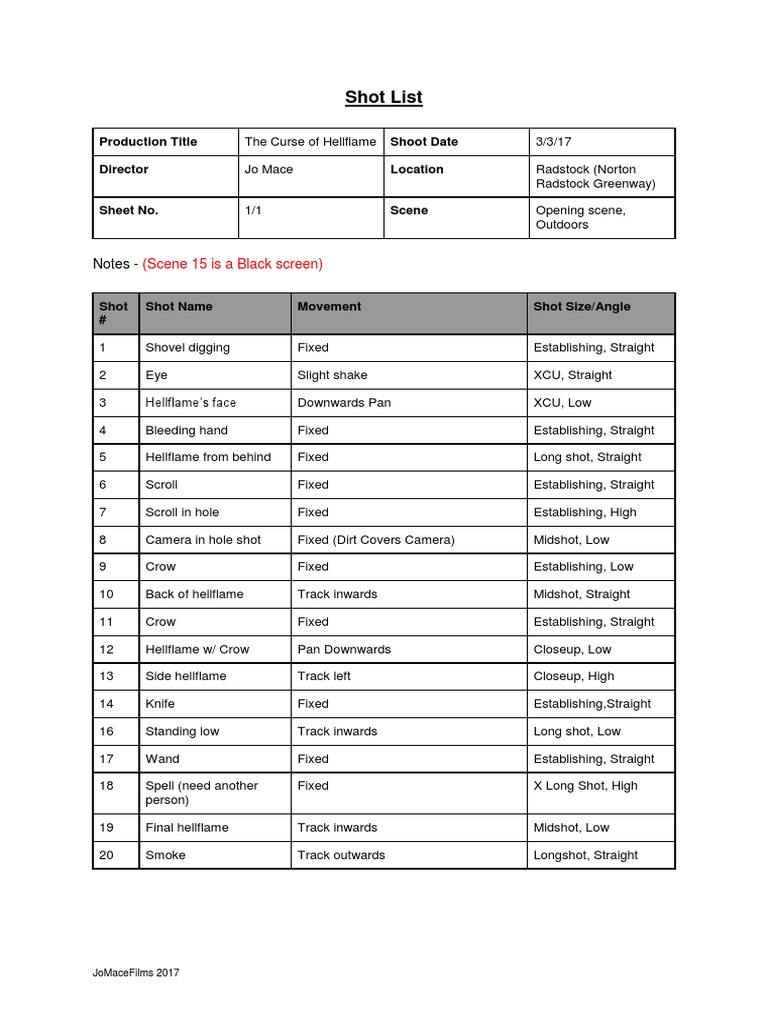 Camera Shot List | PDF | Imaging