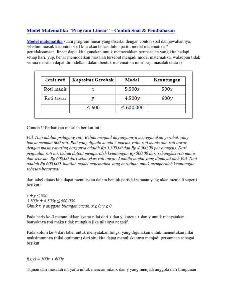 Model Matematika Program Linear | PDF