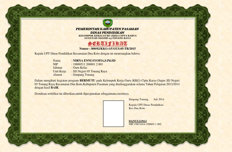 Sertifikat KKG 2 | PDF