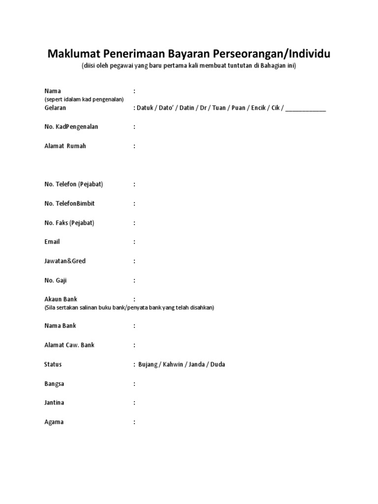 Maklumat Penerimaan Bayaran Perseorangan | PDF