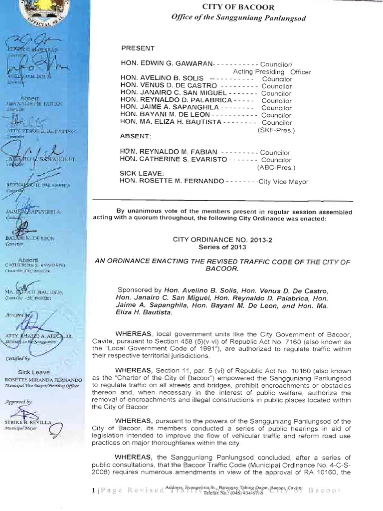 Bacoor Cavite 20130128 Revised Traffic Code of Bacoor City | PDF