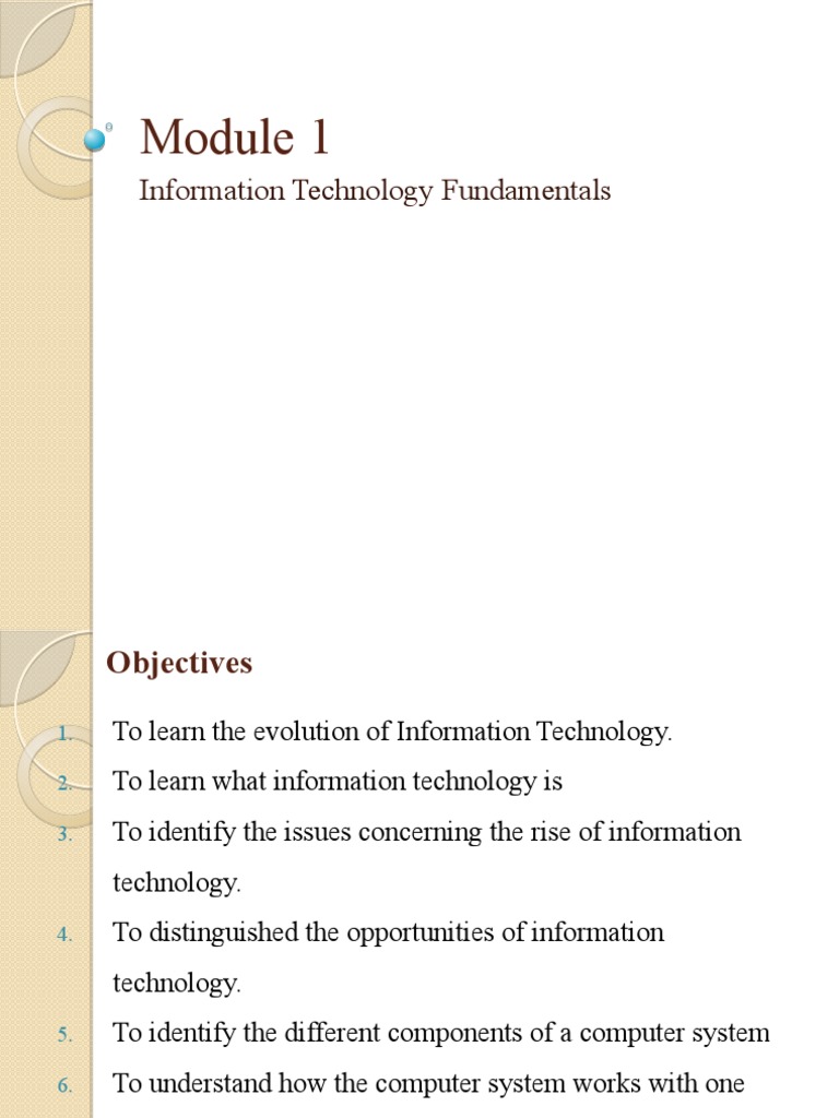Module 1 Lesson Information Technology Fundamentals Revised 1 | PDF | Computer Network | Input ...