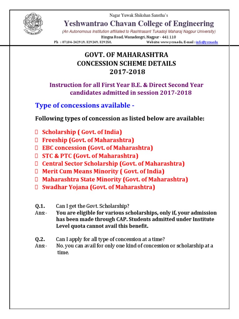 Govt Concession Scheme Details 2017-18 | PDF | Government | Further ...