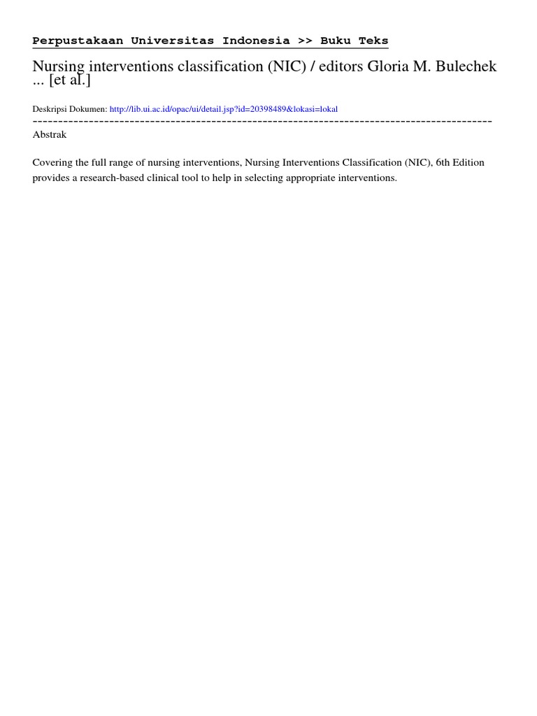 Nursing Interventions Classification (NIC) / Editors Gloria M. Bulechek ...