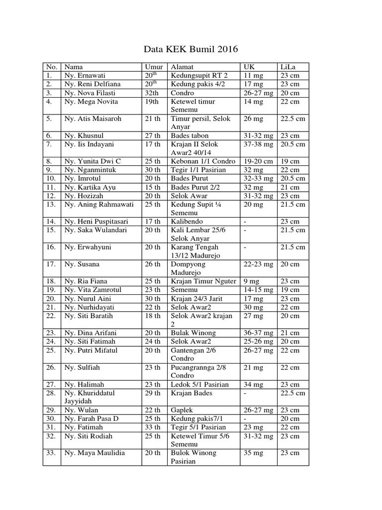 Data KEK Bumil 2016 | PDF
