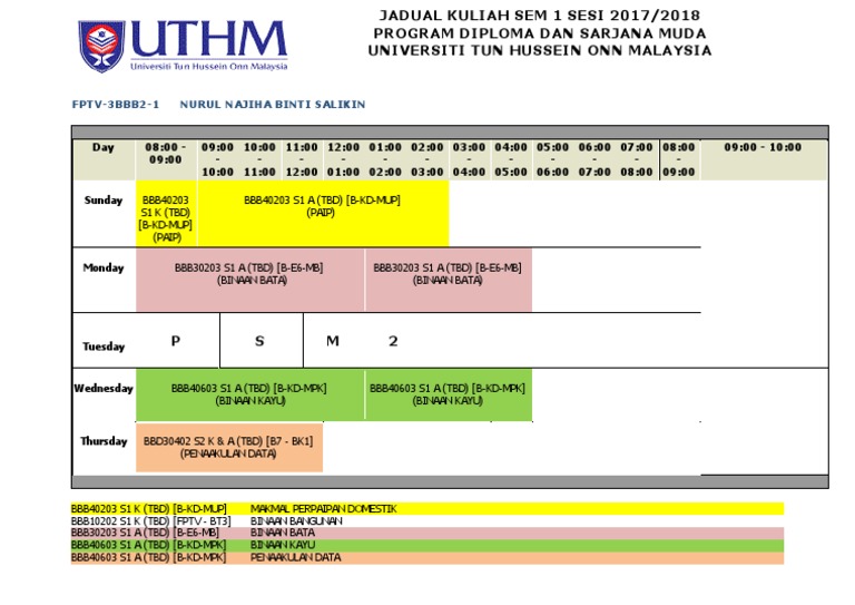 Jadual Kuliah Sem 1 Sesi 2017 Pdf