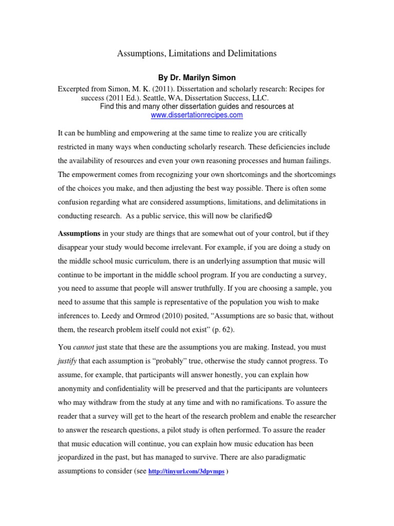 Assumptions, Limitations, and Delimitations | PDF | Reality | Epistemology