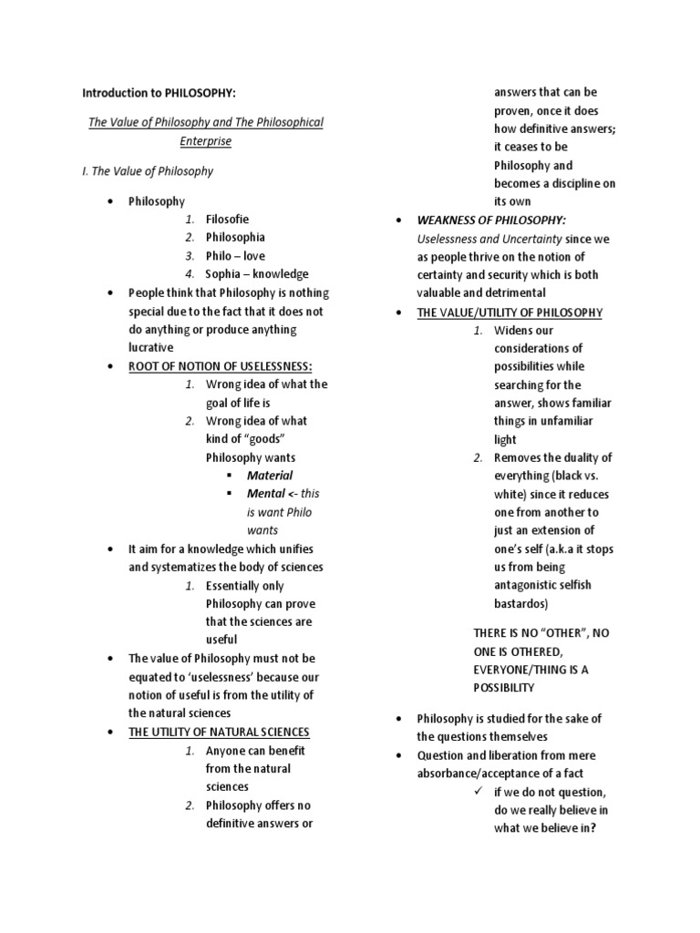Philosophy Outline 1 | PDF | Philosophy Of Self | Epistemology