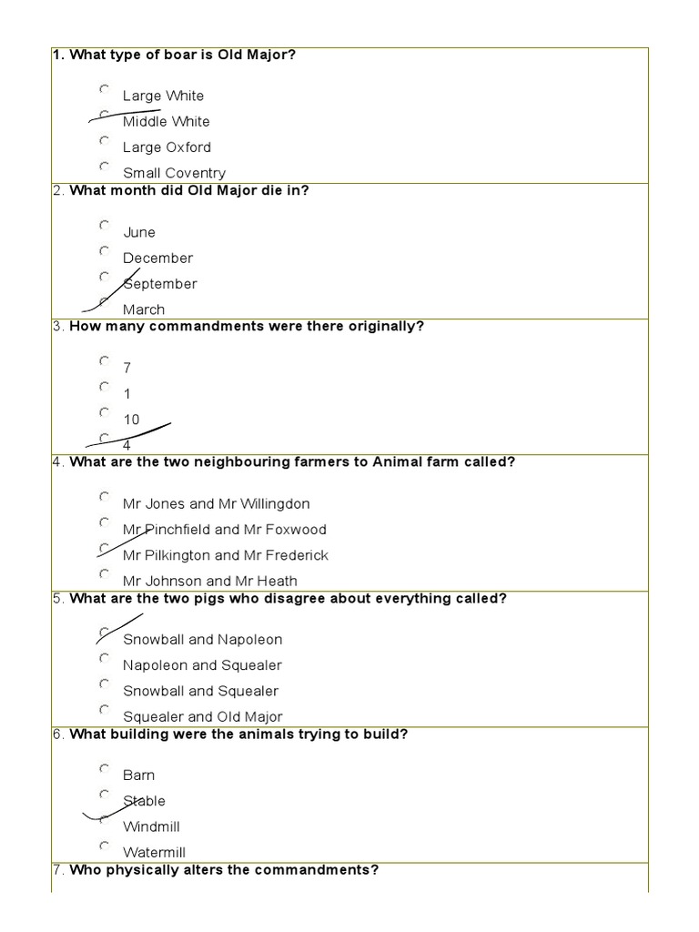 Edited - Animal Farm Quiz 1 | PDF | Agriculture