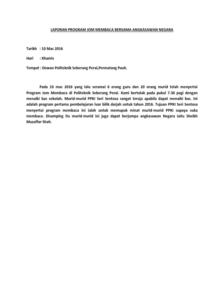 LAPORAN Program Jom Membaca | PDF