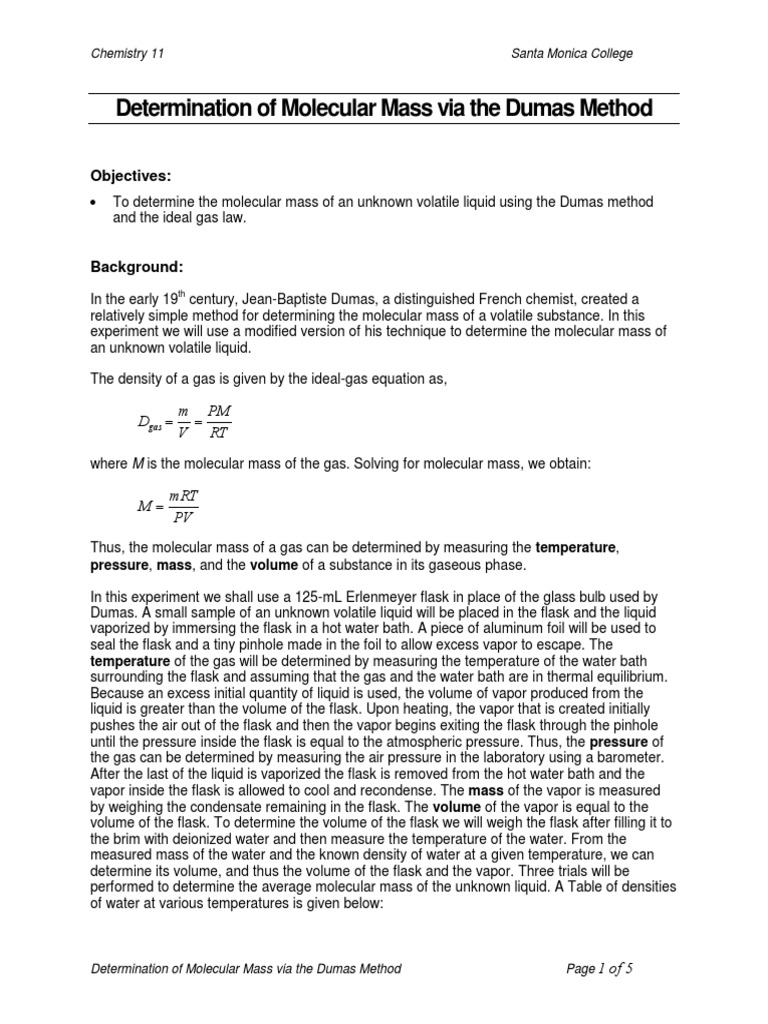 Dumas Bulb Procedure | PDF | Gases | Liquids