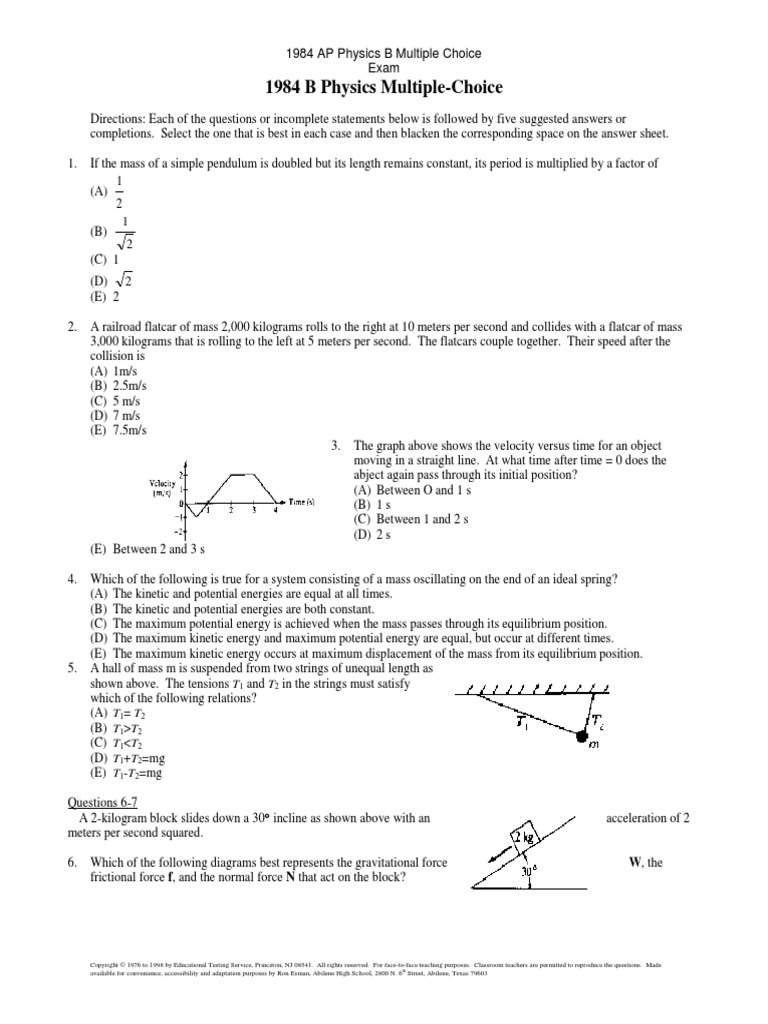 1984 Physics B Multiple Choice PDF | PDF | Neutron | Mass