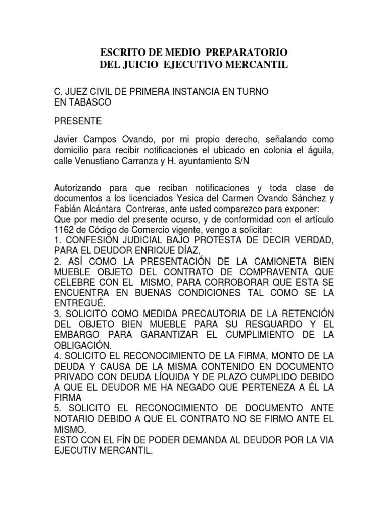 Escrito de Medio Preparatorio | Pagos | Justicia