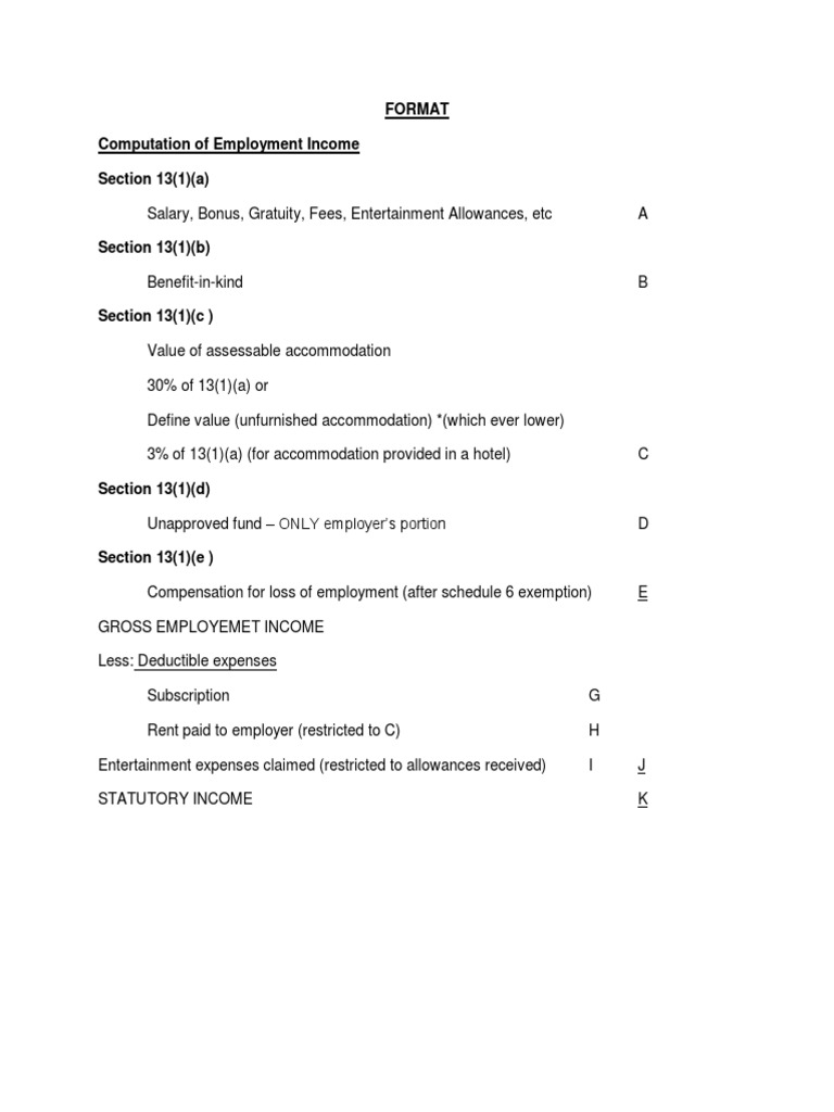 Employment Income Computation Format | PDF
