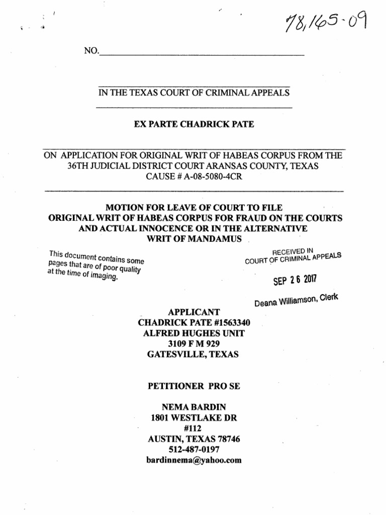 Original Writ of Habeas Corpus Extrinsic Fraud and Actual Innocence ...