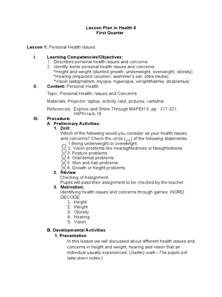 Lesson Plan in Health 6 DAY 1 | PDF | Lesson Plan | Obesity