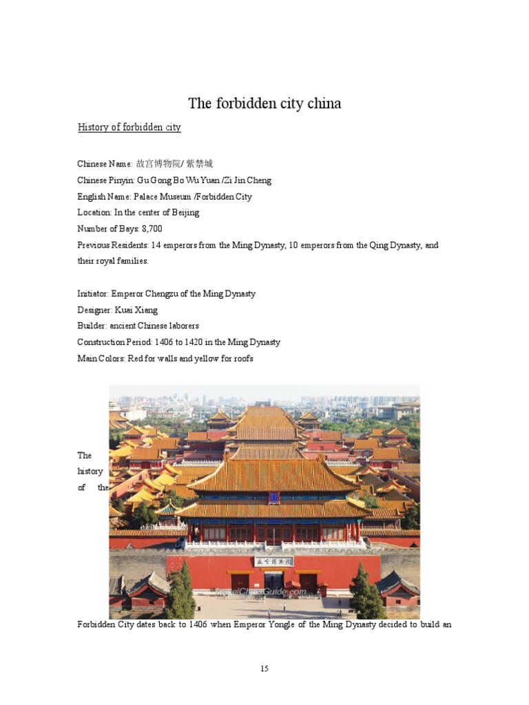 Forbidden City: A Historical Overview | PDF | Emperor Of China | Qing ...