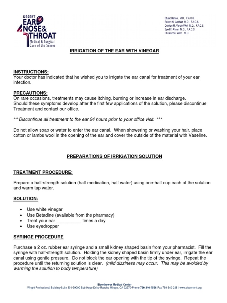 Ear Irrigation Instructions with Vinegar | PDF | Medical Specialties ...
