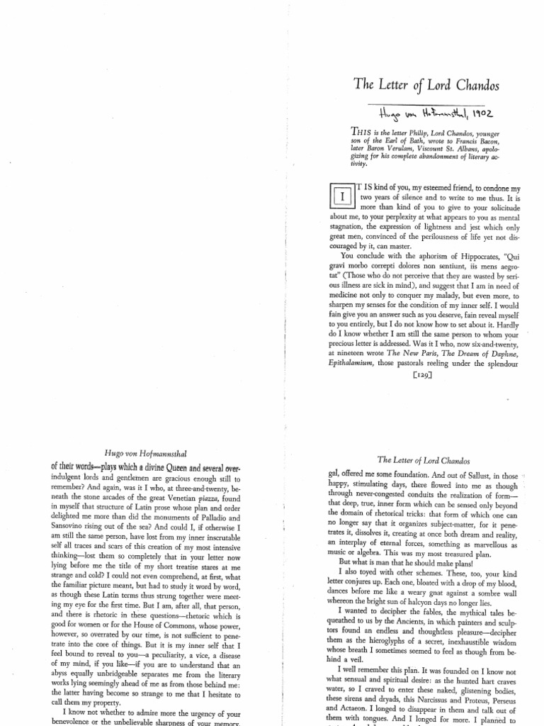 The Letter of Lord Chandos PDF | PDF