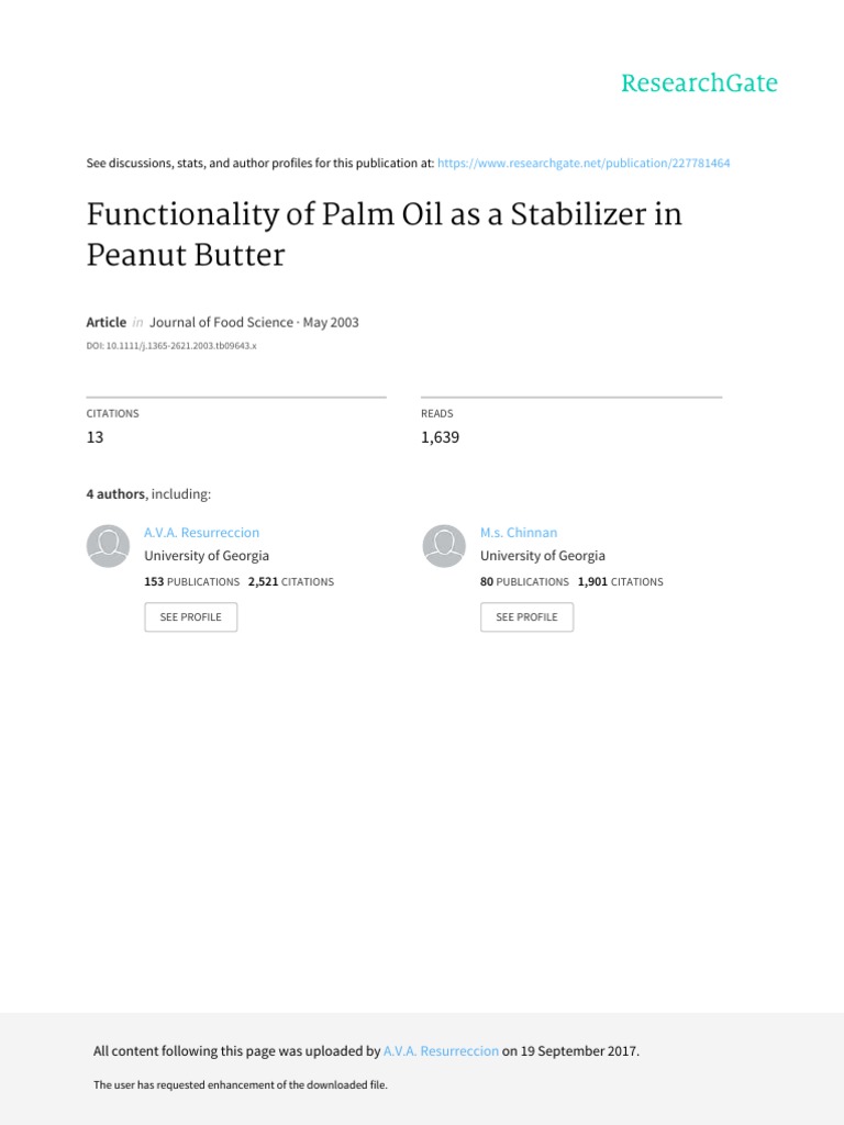 Functionality of Palm Oil As A Stabilizer in Peanut Butter | PDF ...