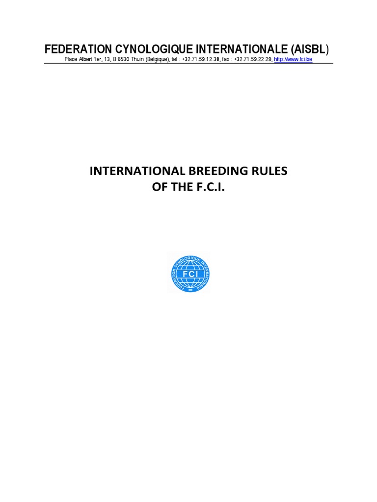 International Breeding Rules of The F.C.I.: Federation Cynologique ...