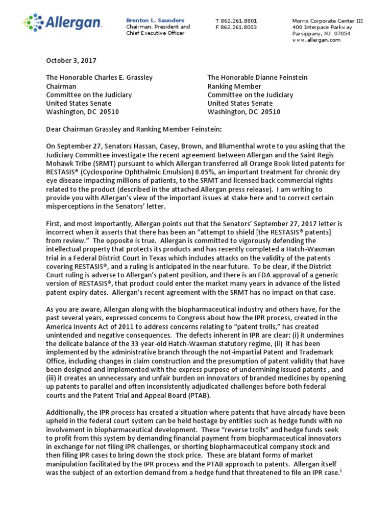 BLS Letter To Grassley Feinstein 10-3-17 FINAL | PDF | Intellectual ...
