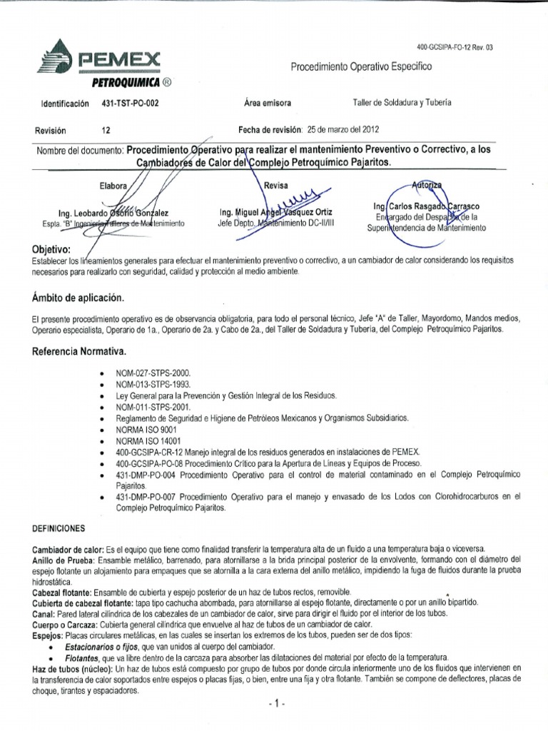 Procedimiento Op Especifico 431-Tst-Po-002 | PDF