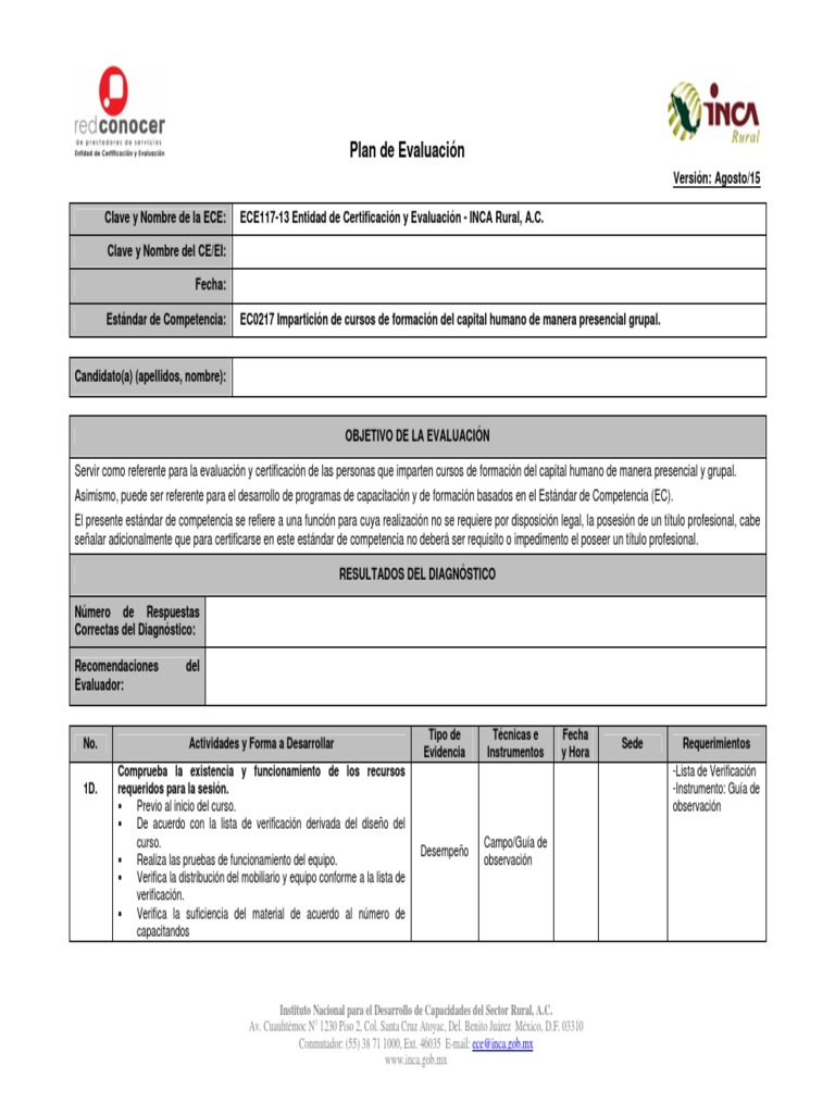 3 Plan de Evaluacion-EC0217 | PDF | Aprendizaje | Cognición