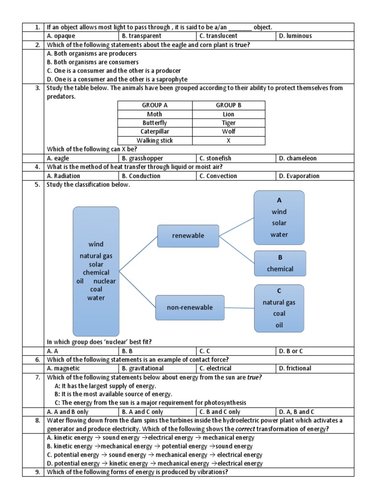 Grade 10 Science NAT Reviewer with Answers | PDF | Potential Energy | Force