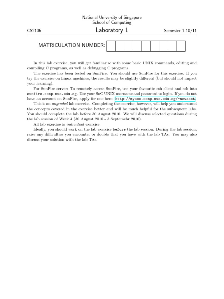 CS2106 Laboratory 1: UNIX and C | PDF | Computer File | C (Programming Language)