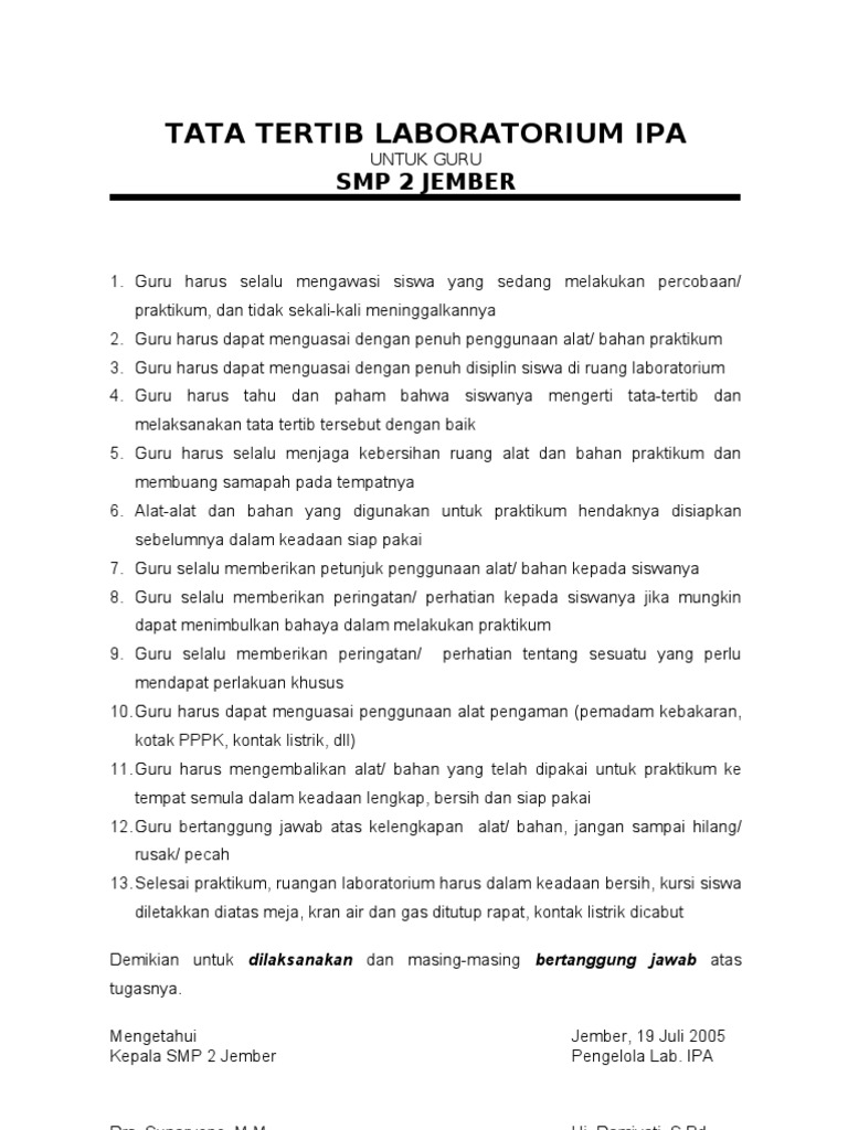 Tata Tertib Lab Ipa Guru | PDF