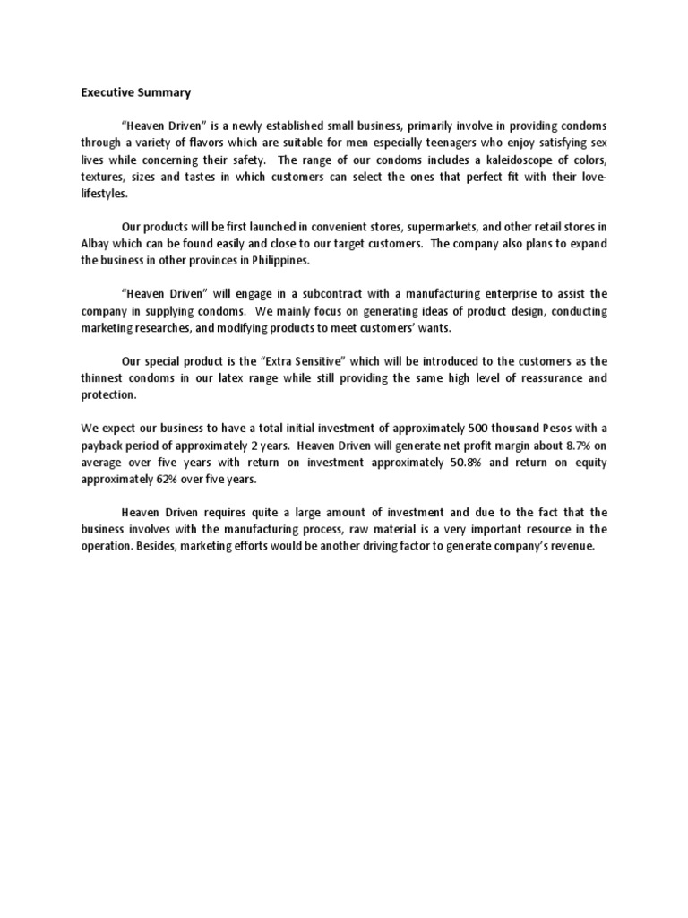 Executive Summary | PDF | Condom | Retail