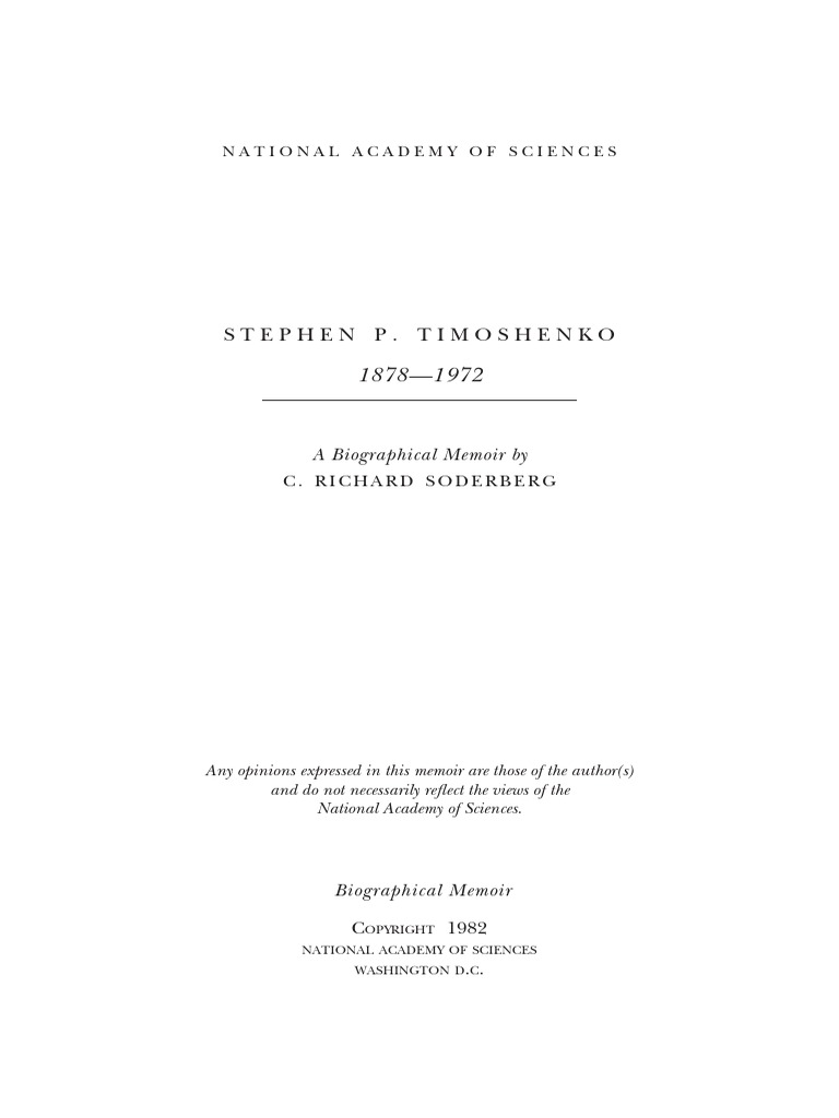 National Academy of Science Memoir - Timoshenko | PDF | Social Science ...