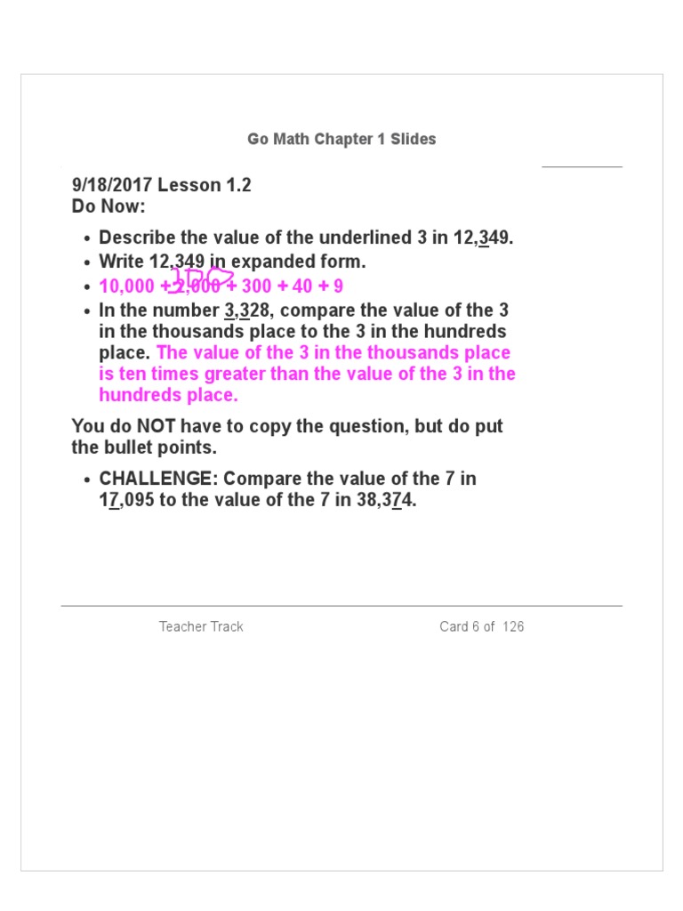 Go Math Chapter 1 Slides: Teacher Track Card 6 of 126 | PDF | Cognition ...