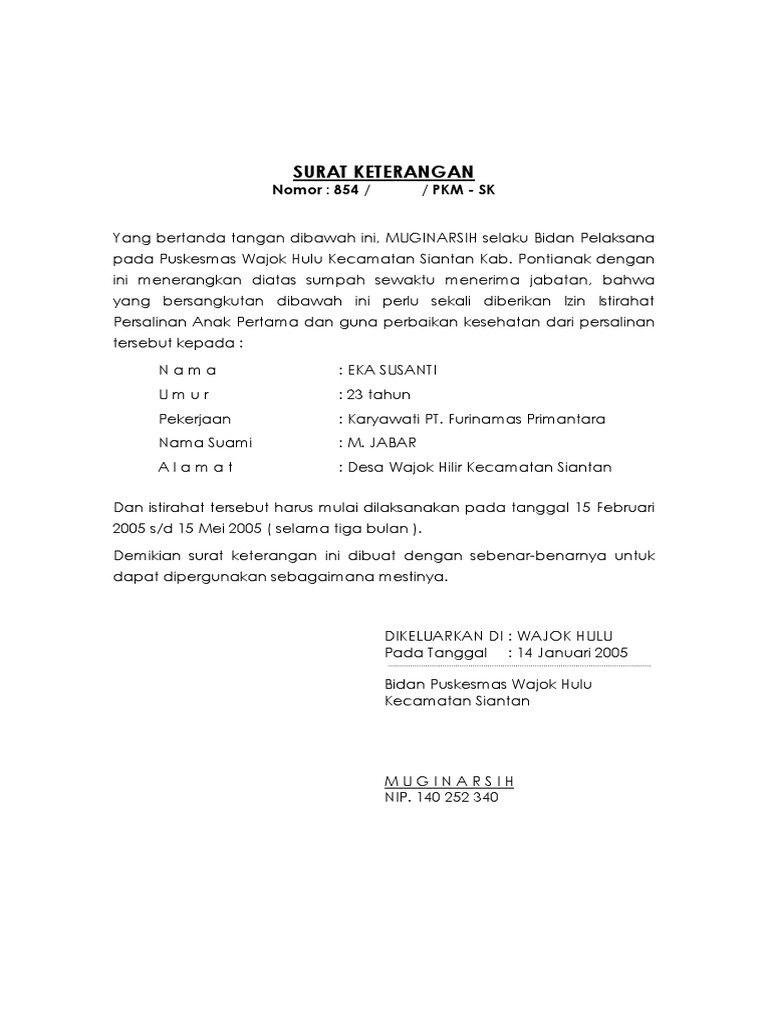 Surat Cuti Bersalin untuk Guru | PDF