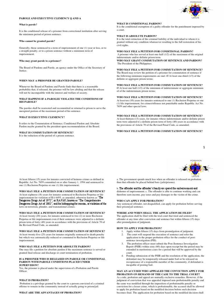 Parole and Clemency Guide | PDF | Probation | Pardon