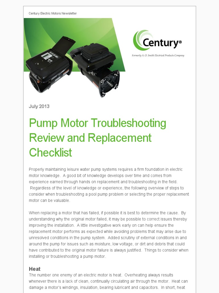 Pump Motor Troubleshooting Review and Replacement Checklist: July 2013 ...