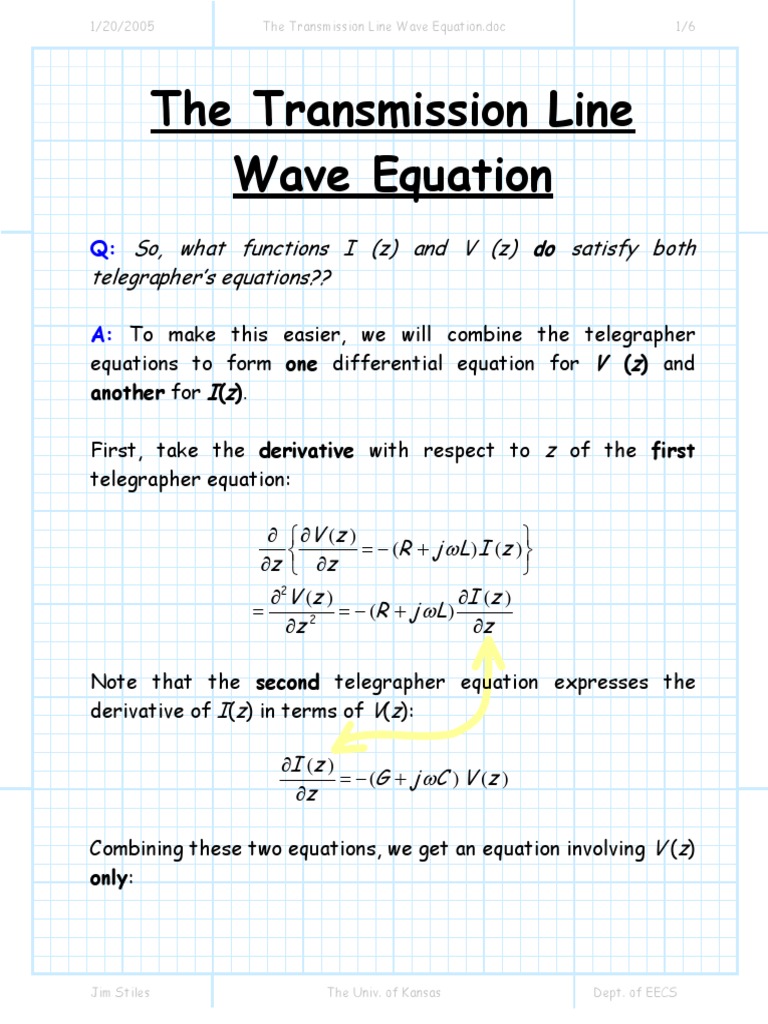The Transmission Line Wave Equation PDF | PDF | Transmission Line ...